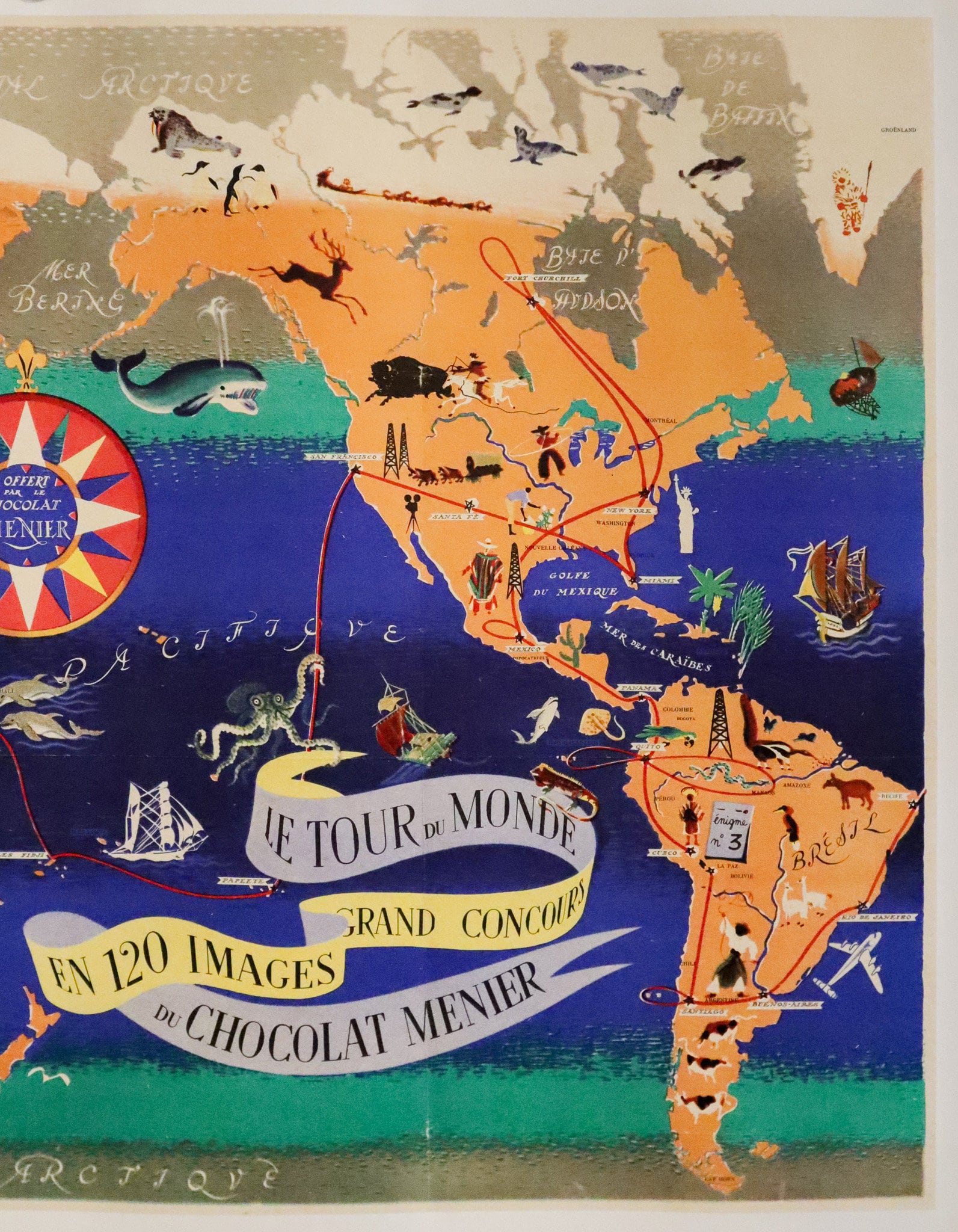 1956 French World Map Poster Chocolat Menier Le Tour Du - Etsy