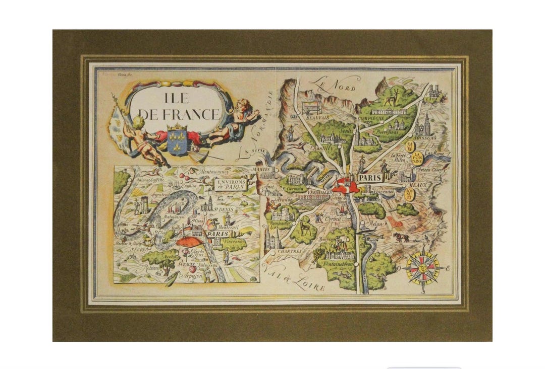 1960's French Vintage Mini Map, Ile De France - Etsy