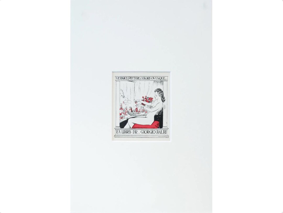 1945 Italian Engraving Bookplate (ex Libris), Vernici, Pitture, Colori ...