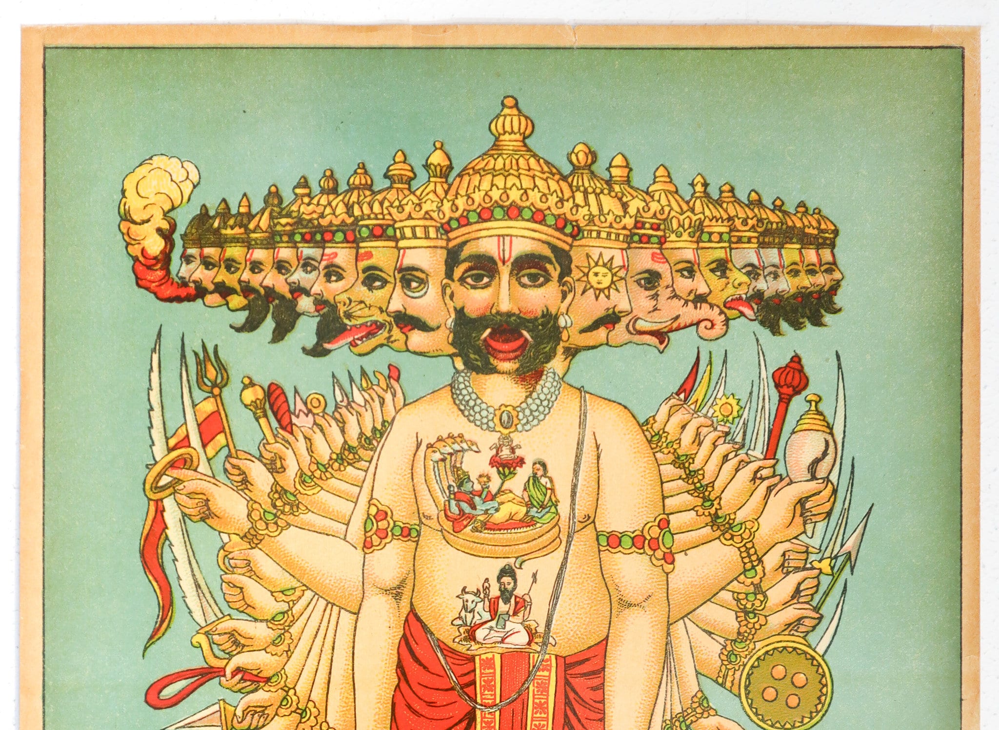 1920 Indian Offset Lithography, vast Form Male God With Multiple Heads ...