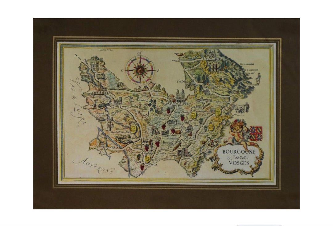 1960's French Vintage Mini Map, Bourgogne Jura Vosges - Etsy