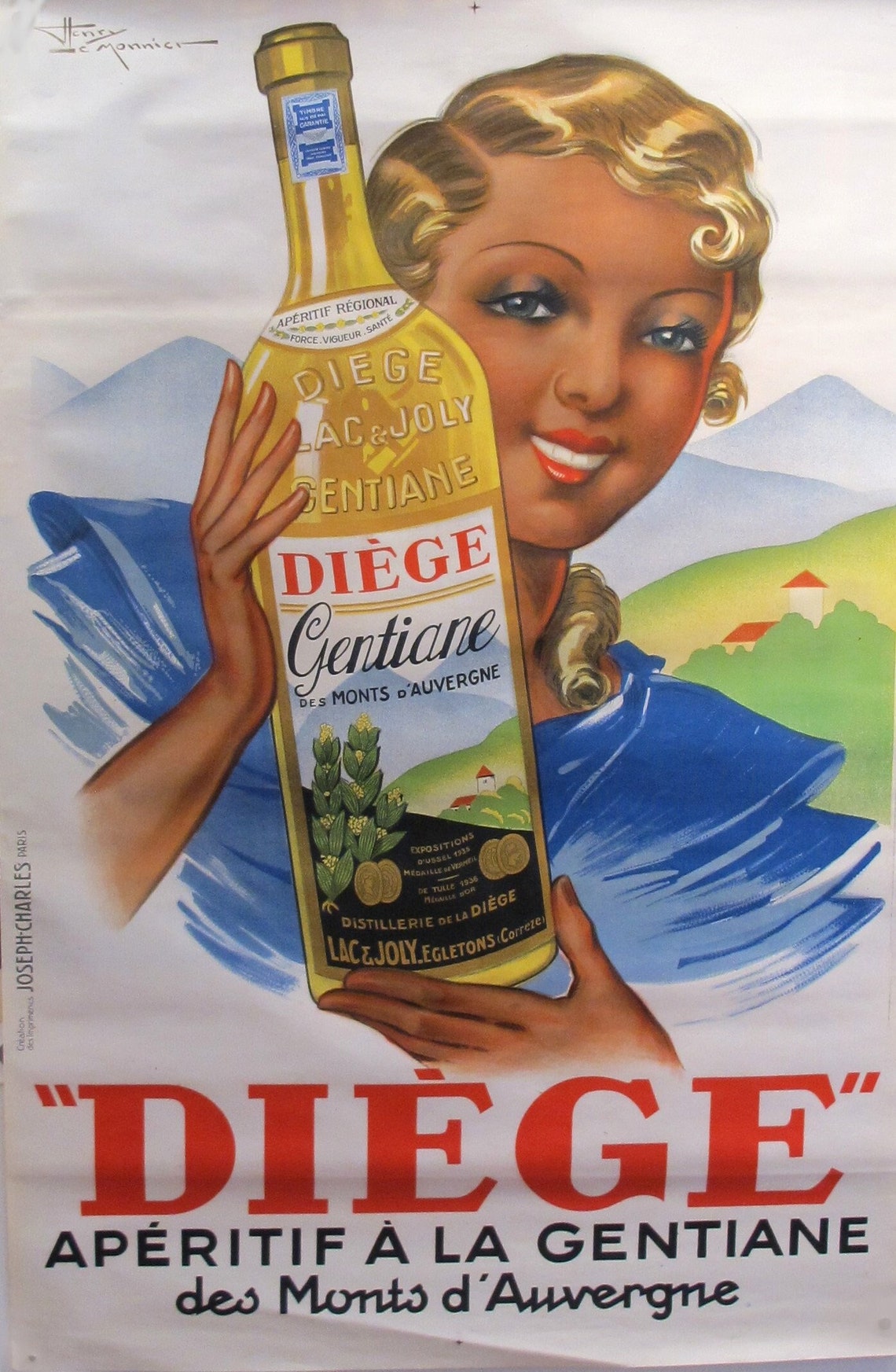 1936 French Art Deco Poster Diege Aperitif a La Gentiane - Etsy