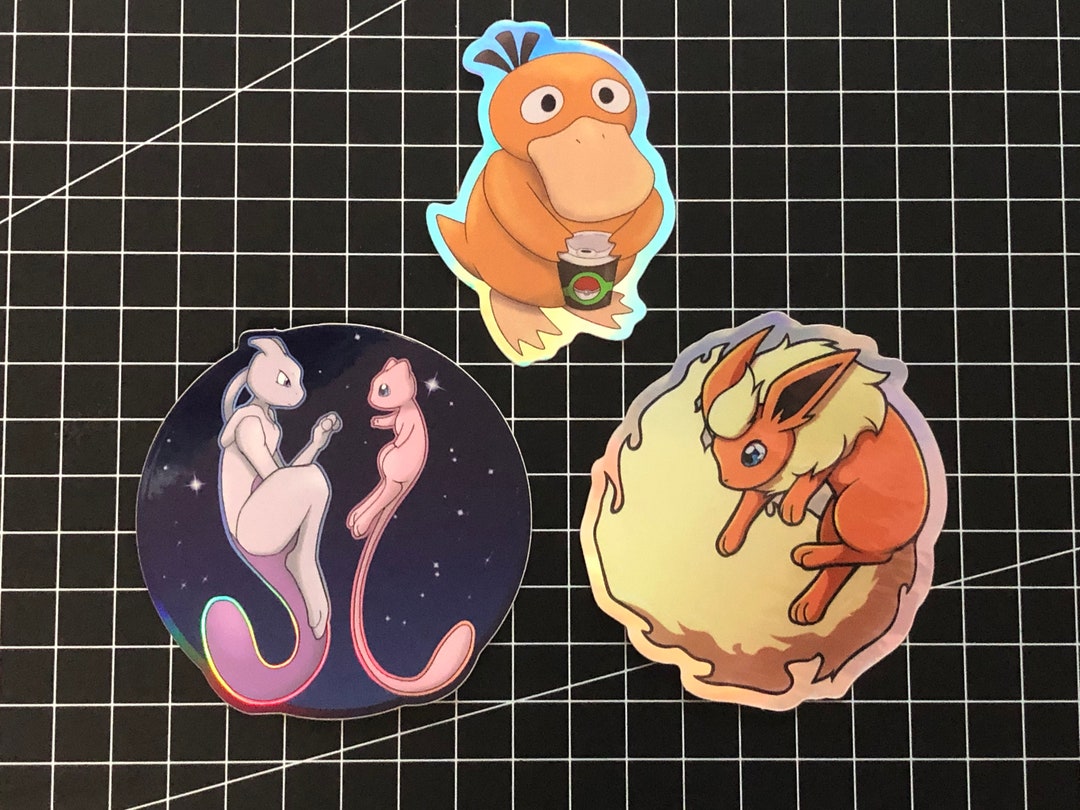 Mewtwo & Mew Psyduck Flareon Holo Vinyl Sticker Pokemon - Etsy