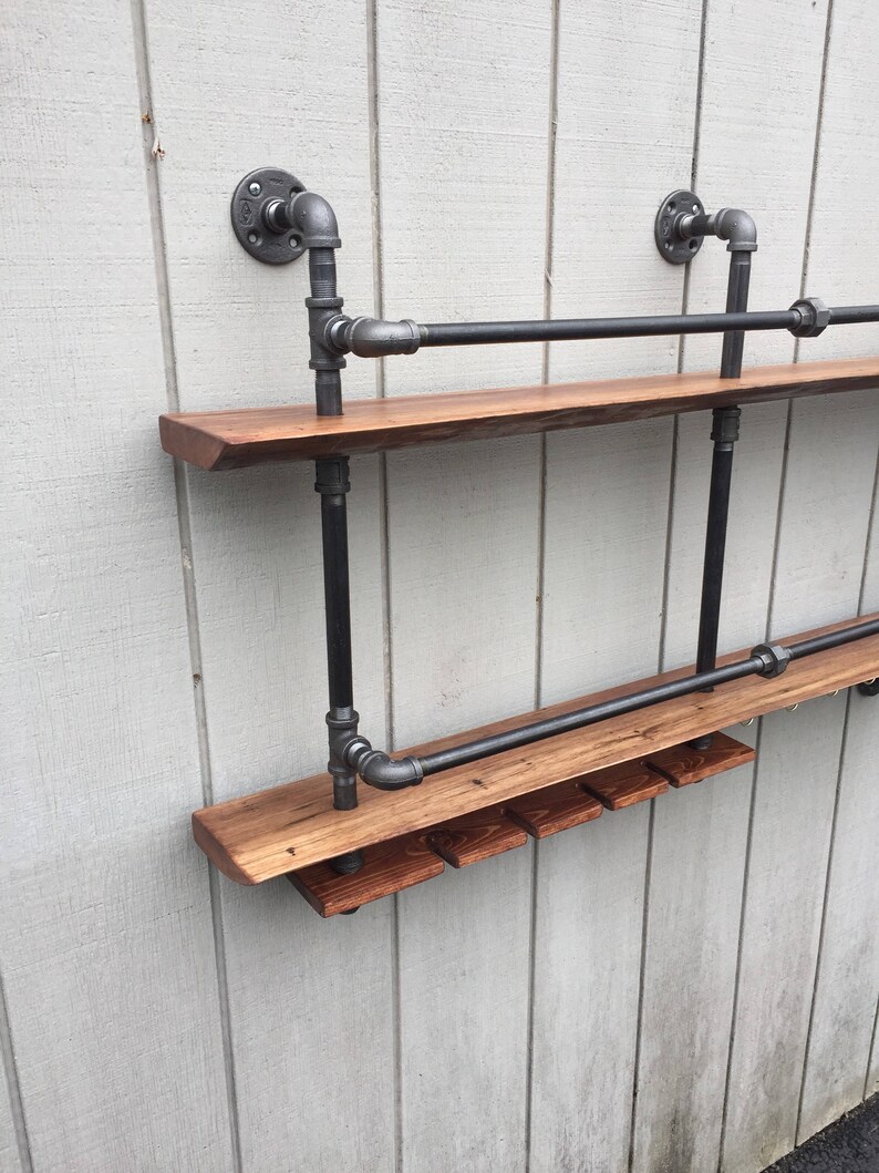 Living Edge Reclaimed Wood and Pipe Wine Rack Bar Shelf - Etsy Israel