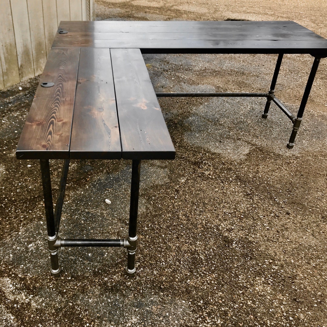 L Desk, Solid Reclaimed Wood, Rustic Wood Desk Office Desk With Metal ...