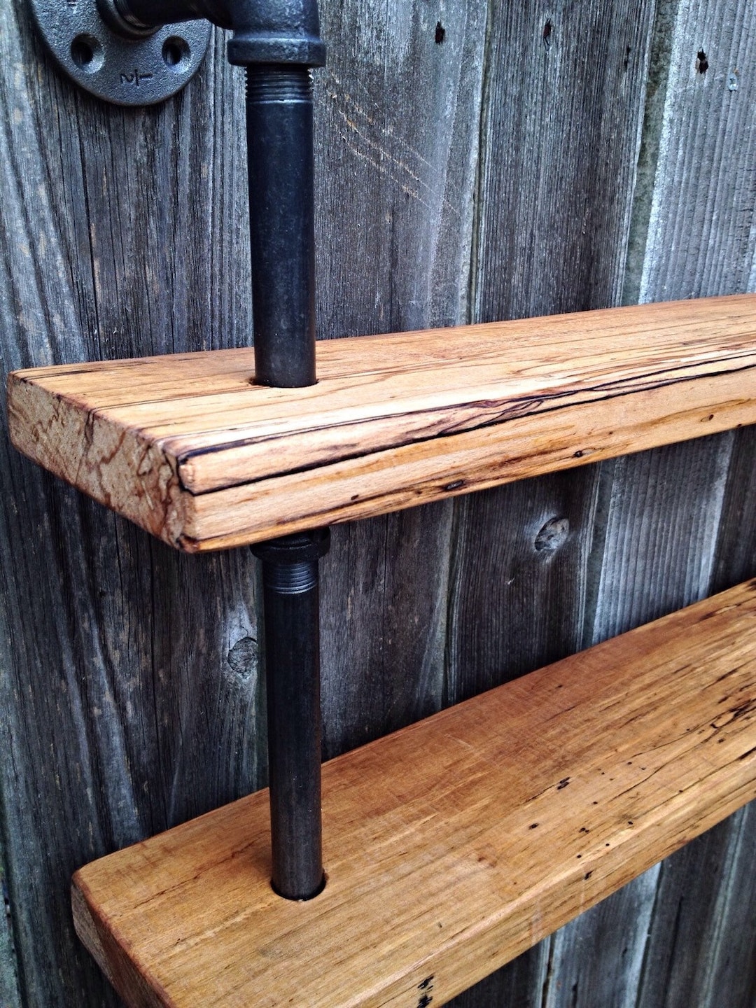 Reclaimed Double Bookshelf Curio Shelf Pipe Bookshelf Rustic Wood and ...