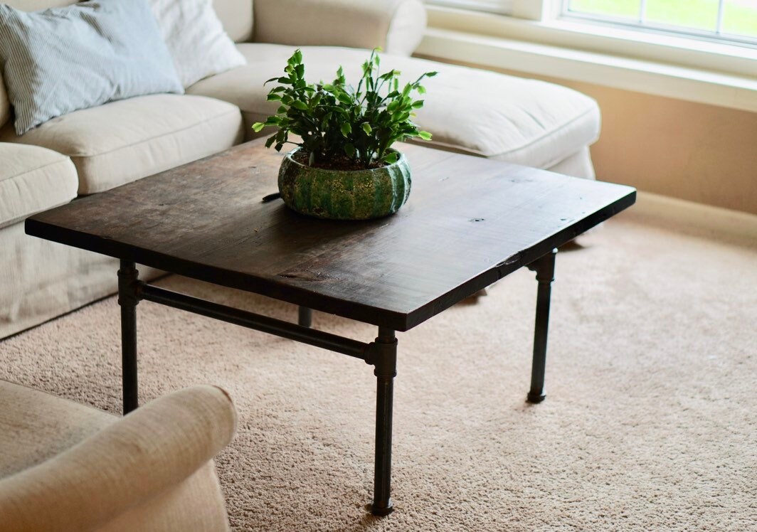 Reclaimed Wood Coffee Table With Square Rustic Top and | Etsy