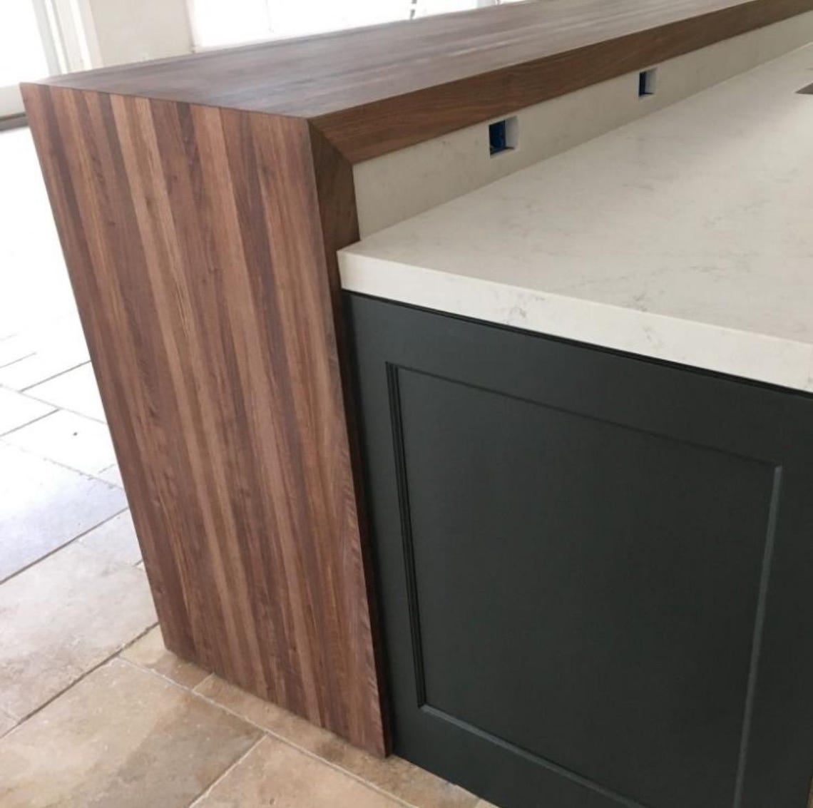 Walnut Waterfall Kitchen Island Extension: Reclaimed Wood Slab ...