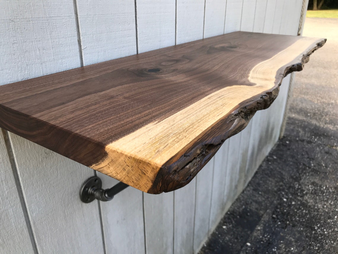 Reclaimed Wood Live Edge Wall Mounted Bar Table - Floating Shelf - Etsy