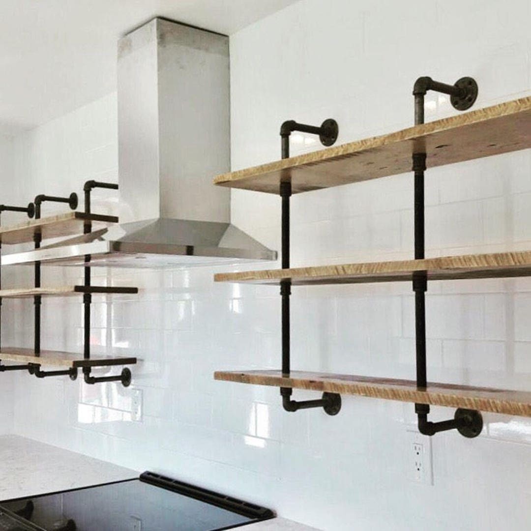 Iron Pipe Bookshelf Industrial Shelf With Reclaimed Wood Wall Mounted ...