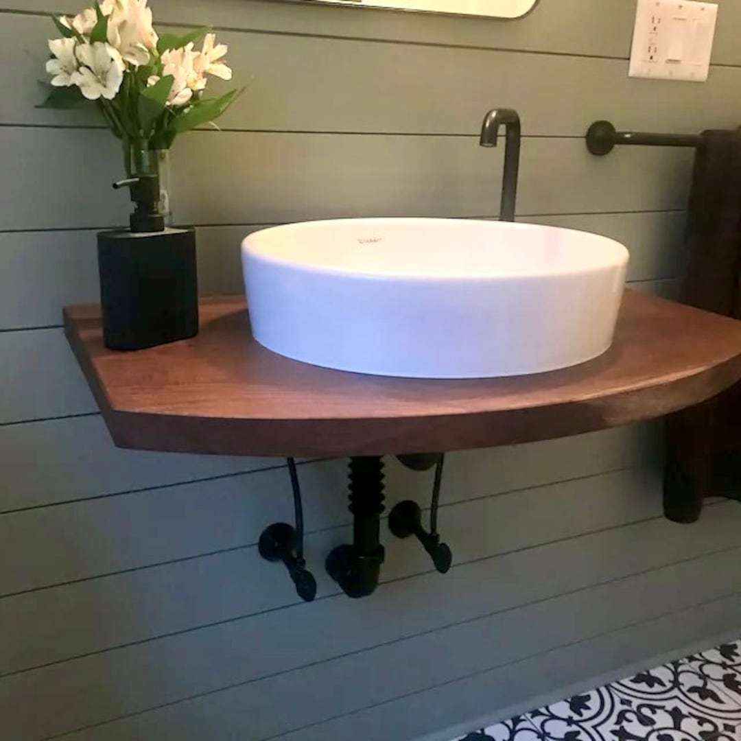Floating Vanity, Wood Slab for Basin Sink, Wall Mounted Floating Vessel ...