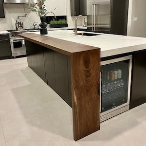 Walnut Waterfall Kitchen Island Extension: Reclaimed Wood Slab ...