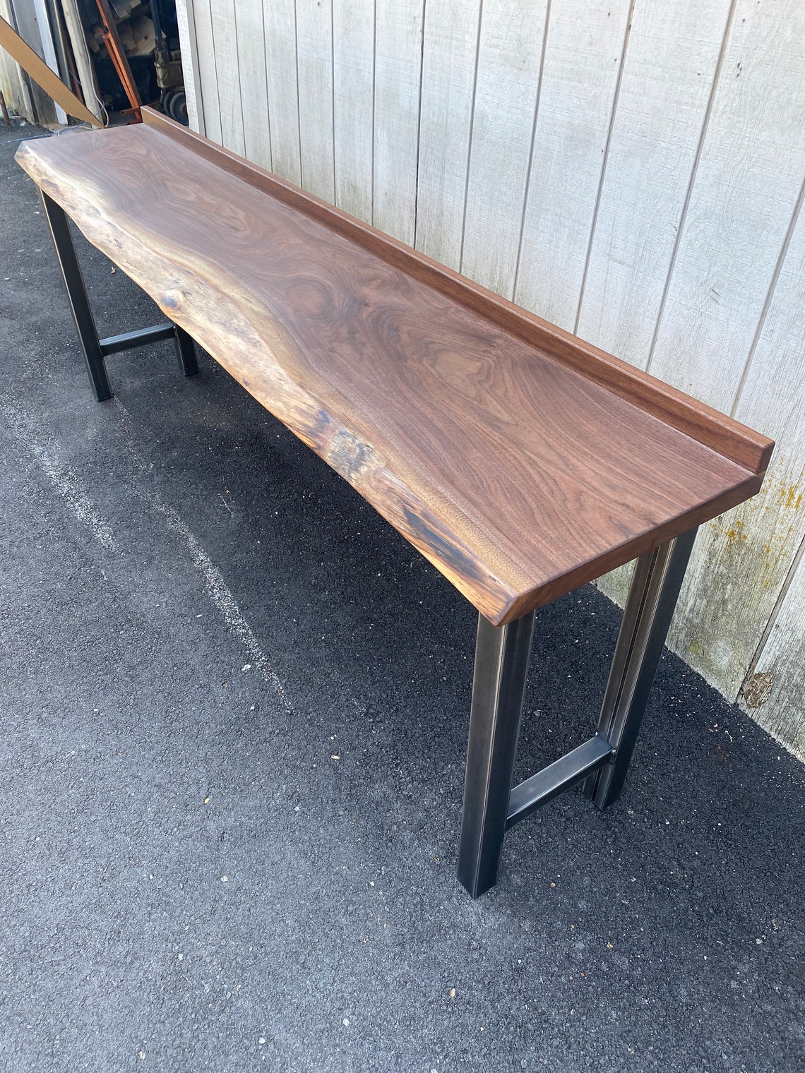 Walnut Sofa Bar Table Reclaimed Wood Drink Rail Restaurant - Etsy