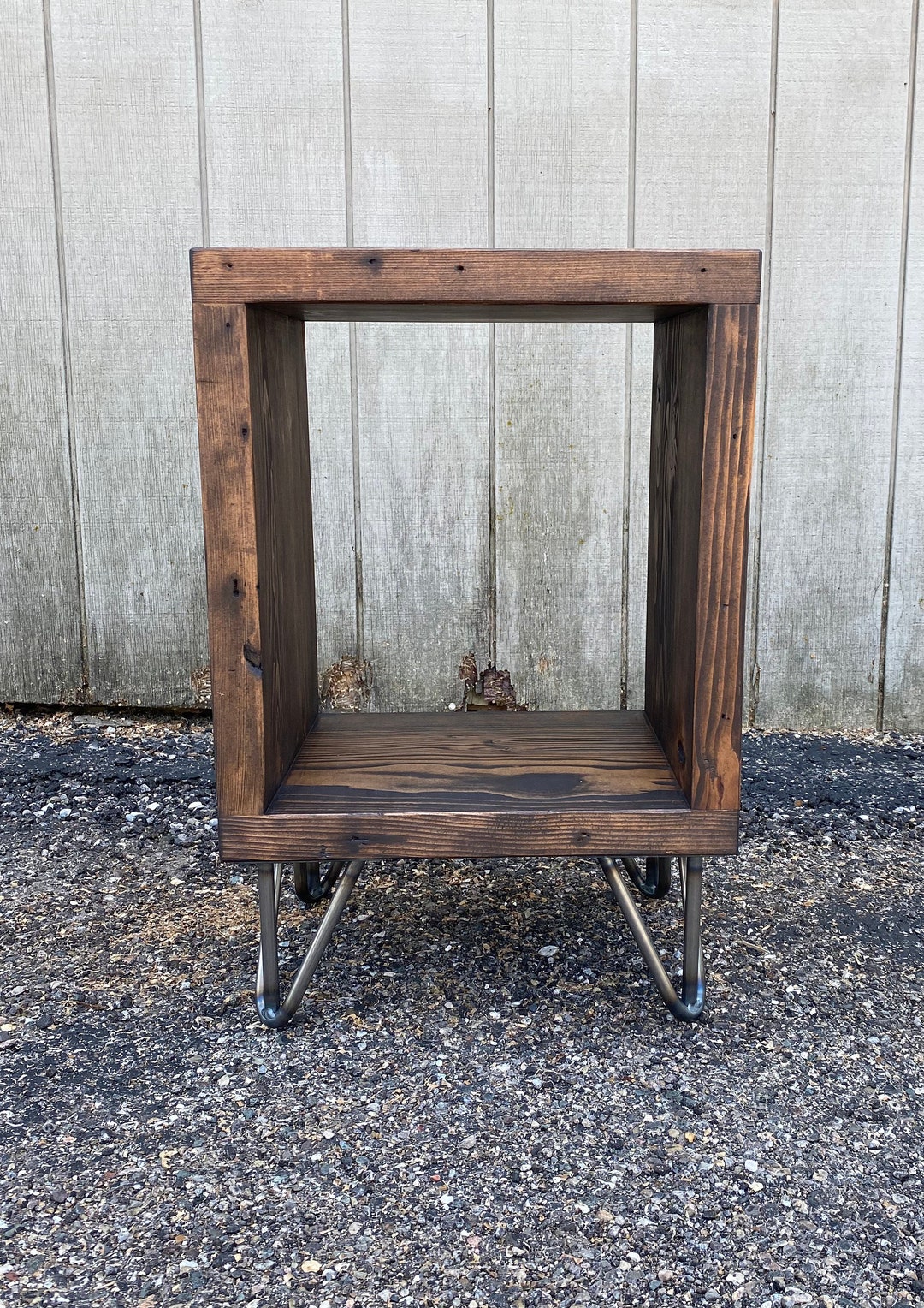 Reclaimed Wood Side Table: MCM Hairpin Leg Bedside Table - Etsy
