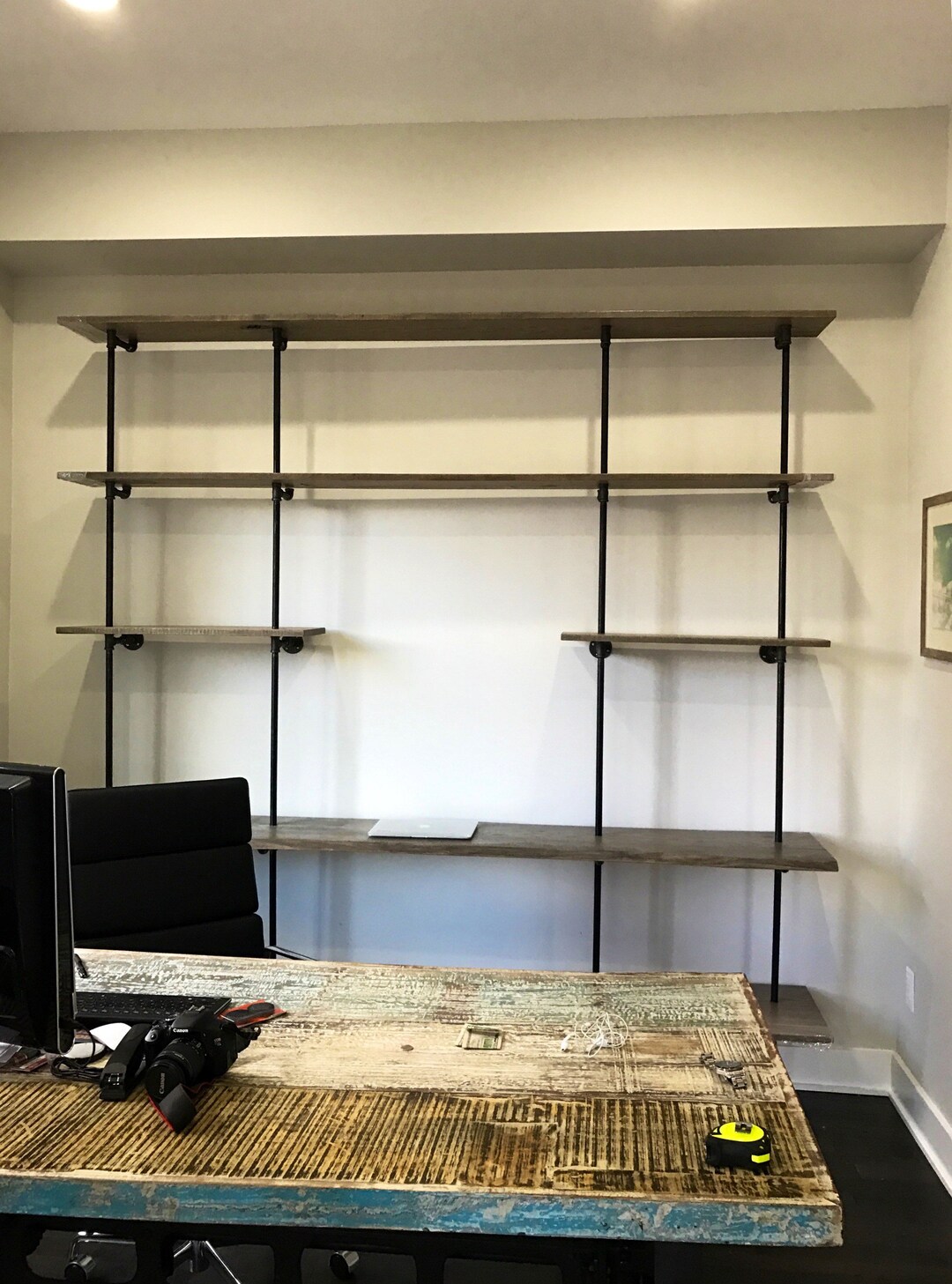 Desk With Bookshelf, Built in Desk Shelf, Reclaimed Wood Floating Desk ...