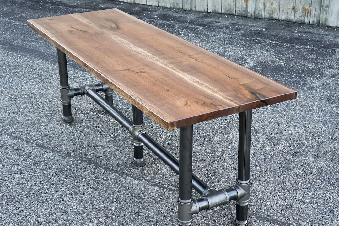 Wide Walnut Dining Table - Industrial Bar Table - Walnut Live Edge Slab ...