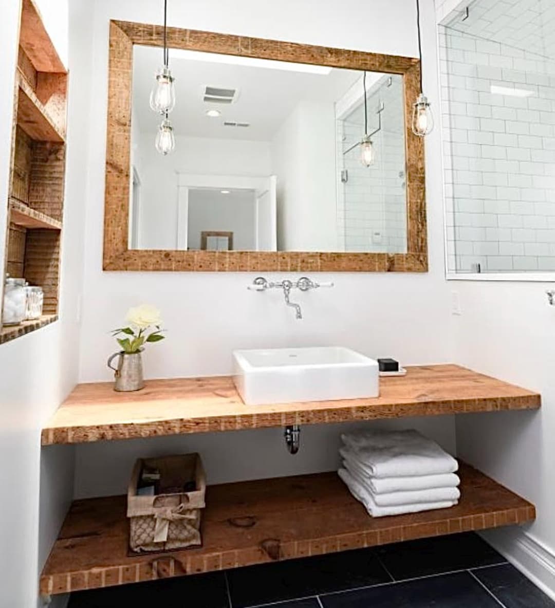 Floating Vanity, Wood Slab for Basin Sink, Wall Mounted Floating Vessel ...