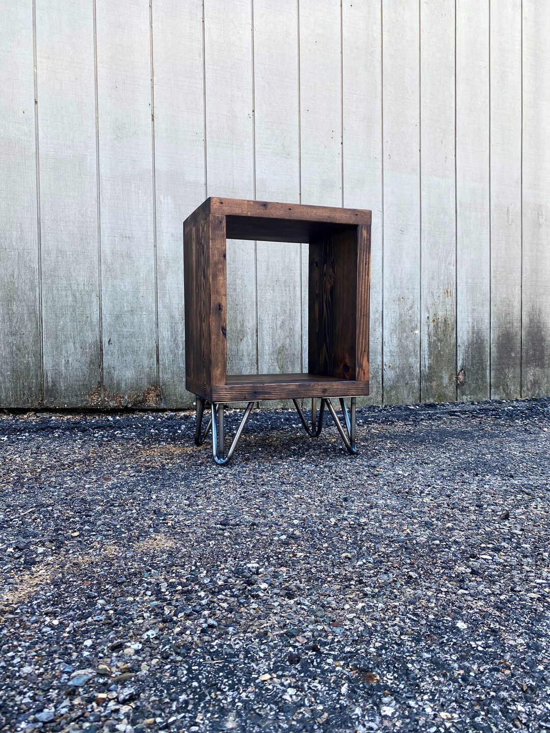 Bed Side Table With Shelf - Modern Cube Bedside Table - Hairpin Leg ...