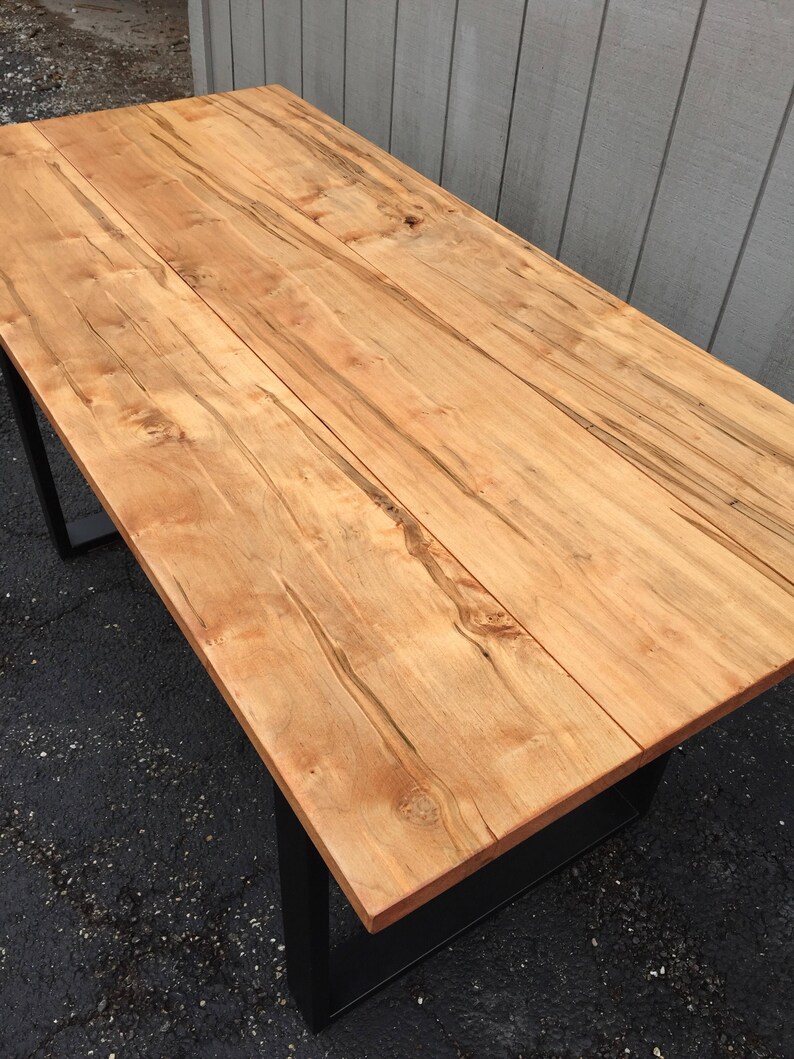 Maple Table with Black Steel Legs and Ambrosia Figured Maple | Etsy