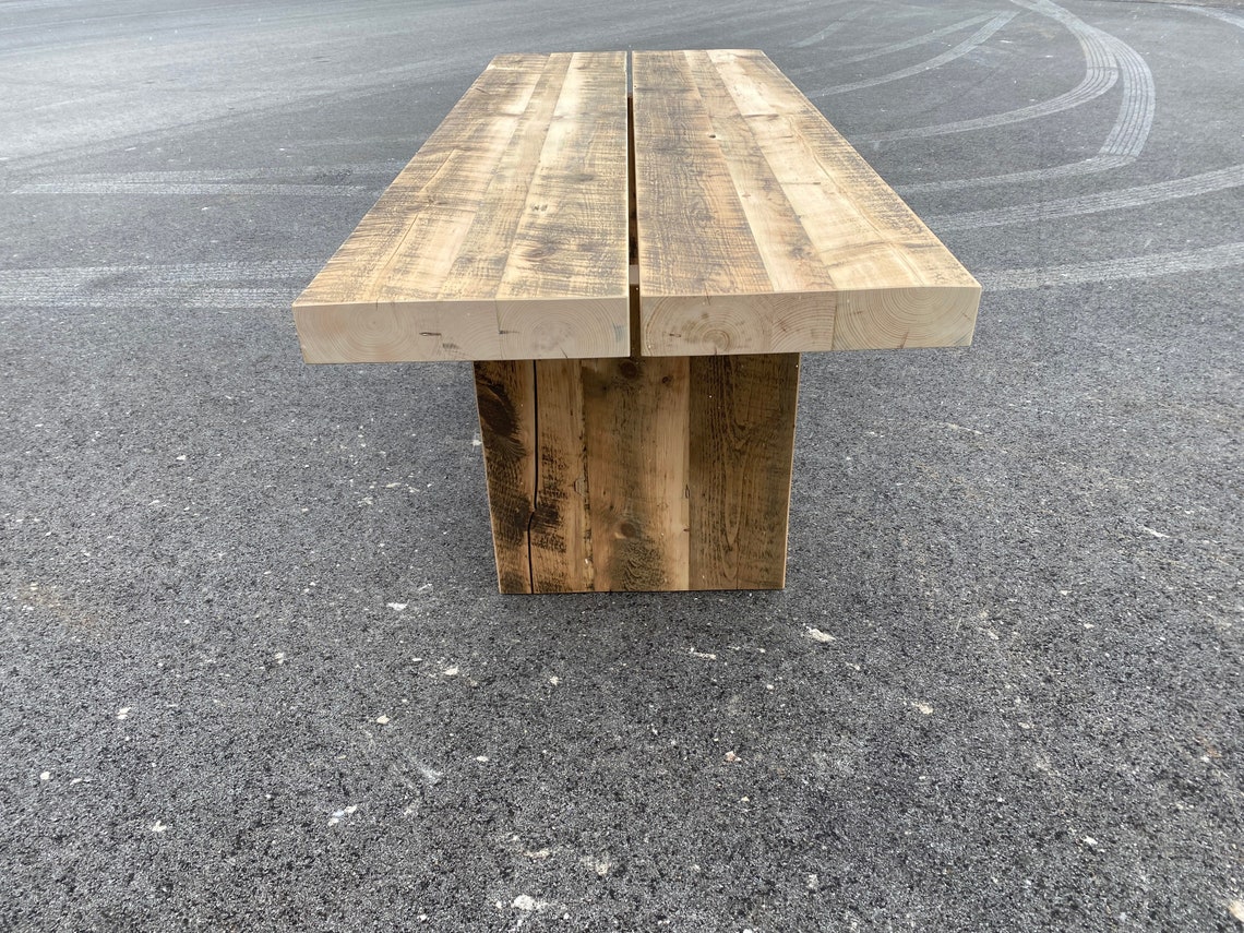 Reclaimed Beam Pedestal Table Rustic Wood Floating Beam - Etsy
