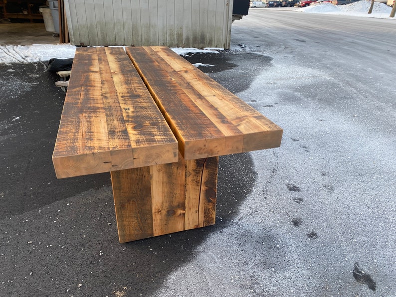 Reclaimed Wood Pedestal Table – Rustic Floating Beam Design - Etsy