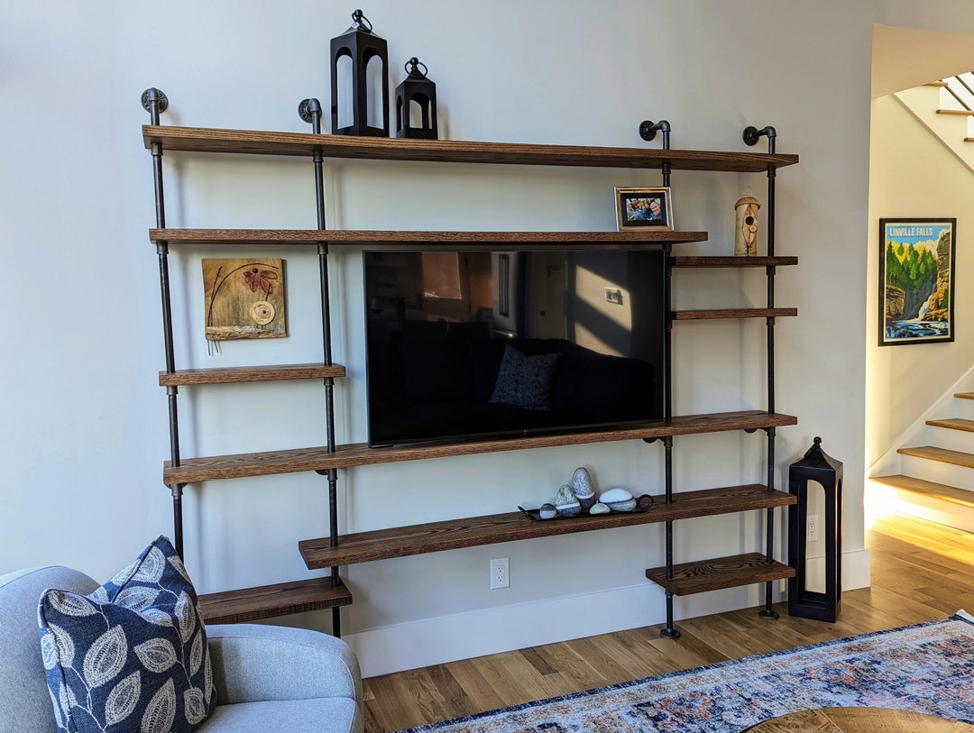 Wood Shelf Hemingway Wall Mount Bookcase Reclaimed Wood Bookshelf Pipe ...