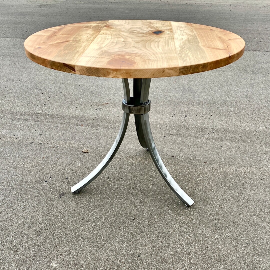 Round Table With Custom Steel Base - Reclaimed Wood Dining Table ...