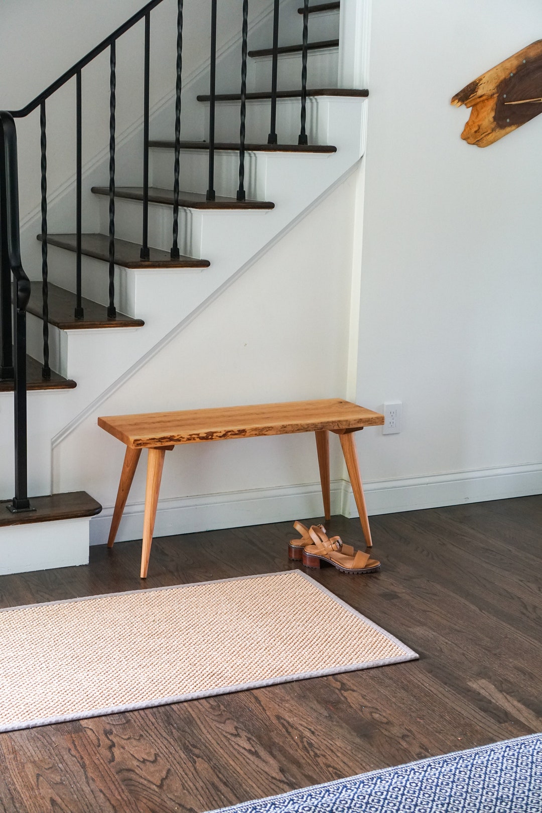 Tapered Leg Bench - MCM Dining Table Bench - Live Edge Wood Bench Mid ...