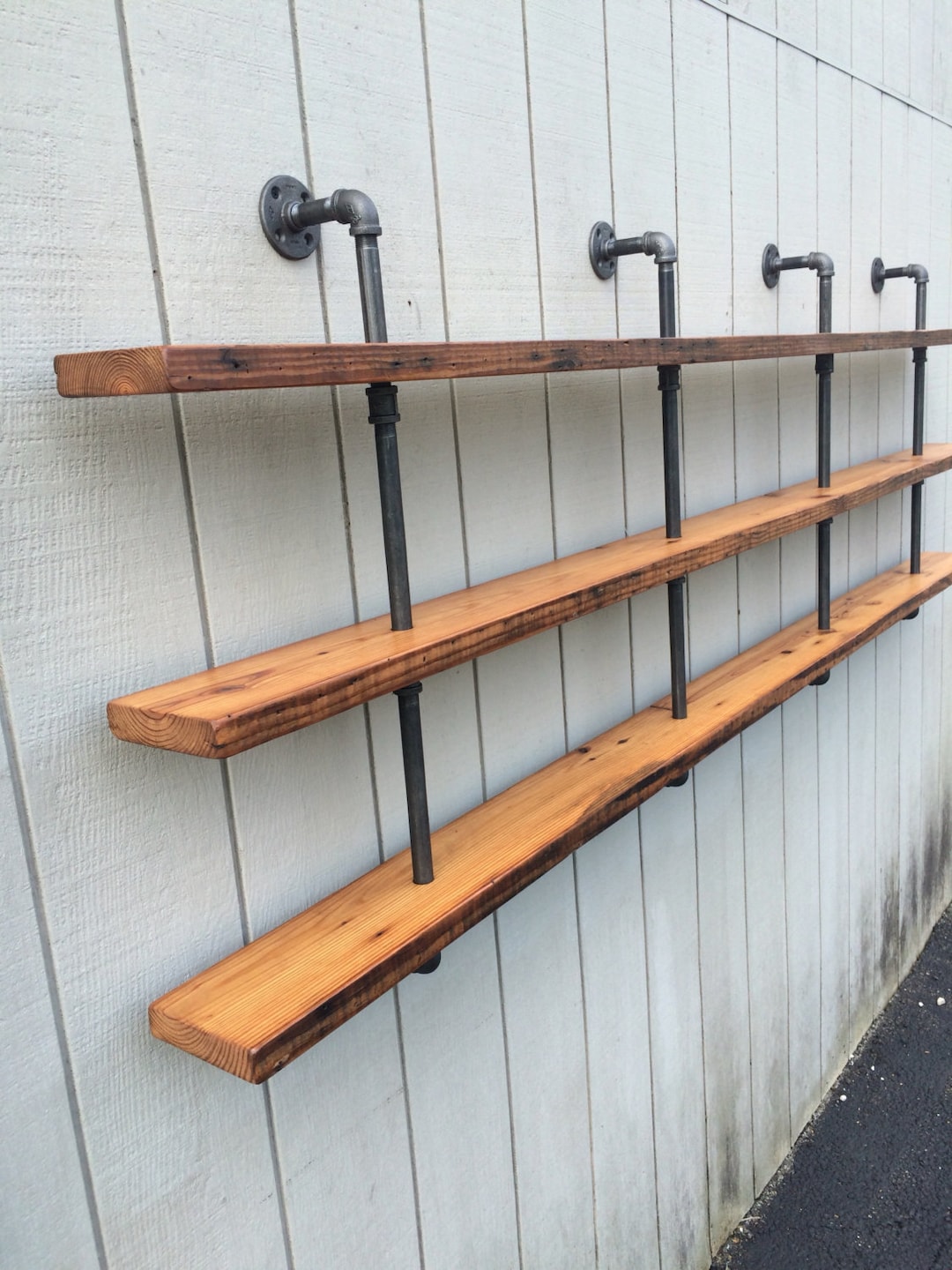 Industrial Three Shelf Bookcase With Reclaimed Wood Open Kitchen Shelf ...
