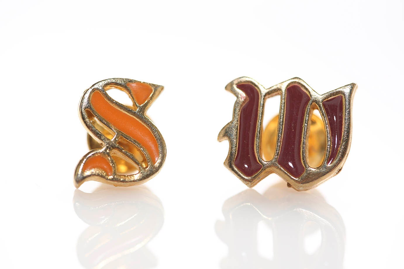 Vintage Brown and Orange Initial Pins Letter Alphabet Lapel Tac Brooch NOS