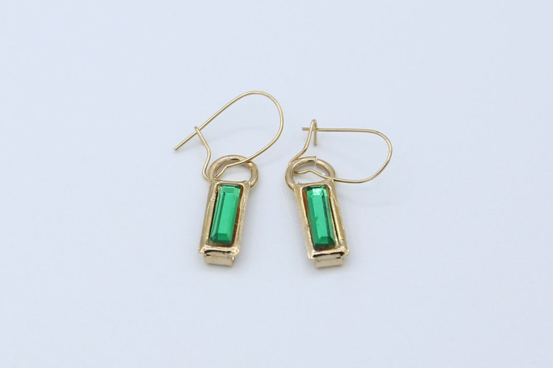 Green and Gold Drop Earrings – Vintage NOS - Etsy
