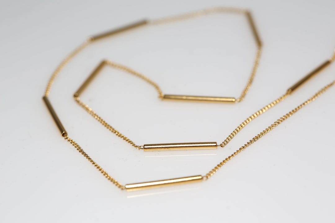 Vintage Bar Chain Necklace Gold Tone Simple Minimalist NOS - Etsy