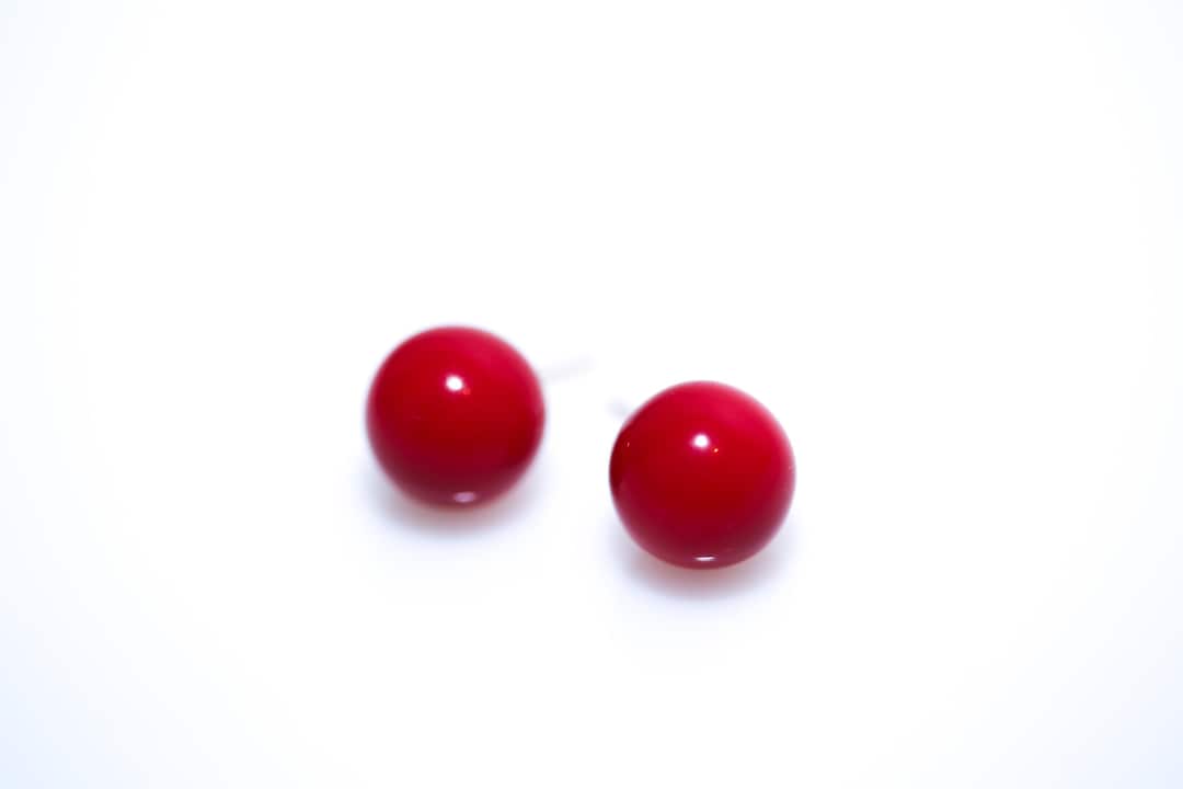 Vintage Plastic Red Dot Earrings Studs Sphere Pierced Ears 1980s NOS - Etsy
