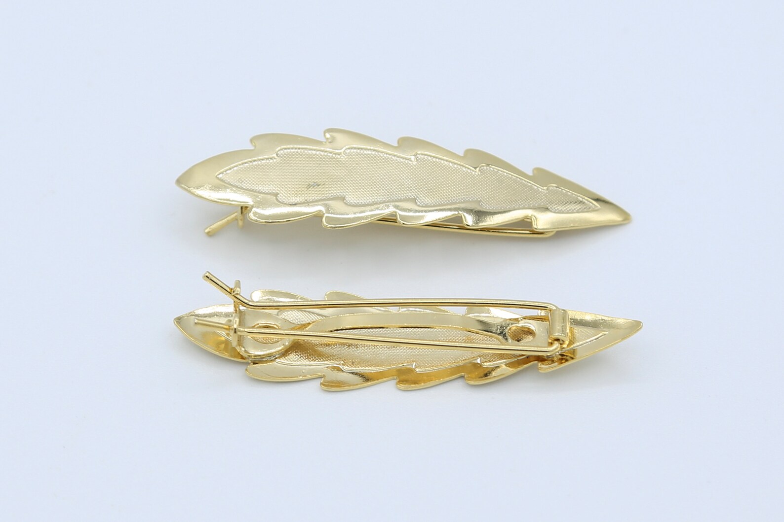 Feather Barrette Pair Shiny Gold Vintage NOS - Etsy