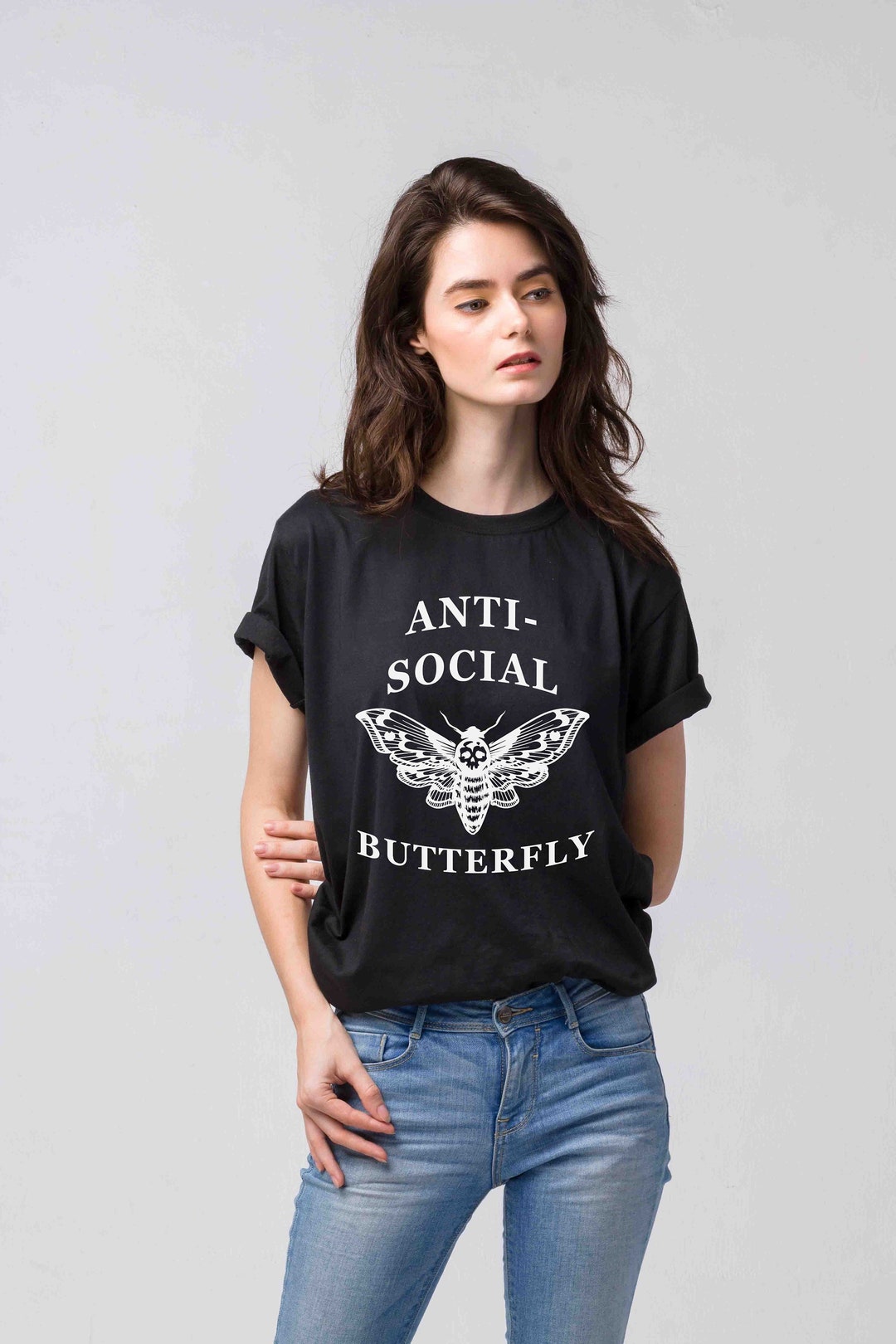 Anti-social Butterfly Moth Shirt, Emo Death Moth Shirt, Goth Gift,emo ...