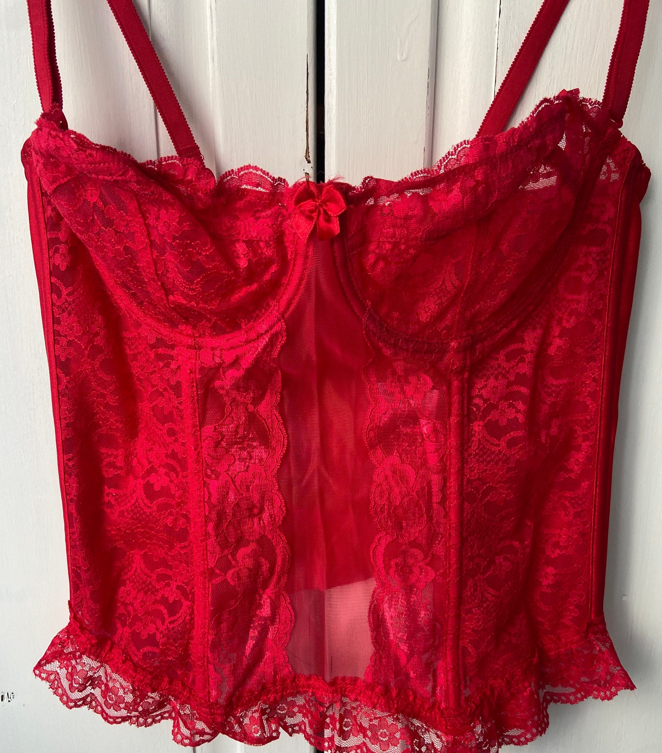 Uk 38b bustier vintage 2k 90s basque corset lingerie sexy red | Etsy