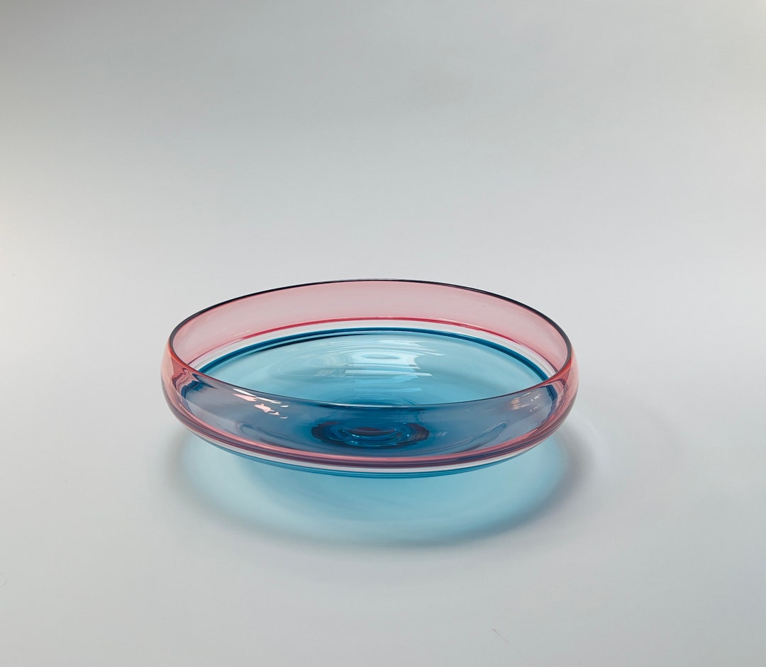 Hand Blown Incalmo Glass Bowl, Copper Blue and Rose Gold, 13 3/8 ...