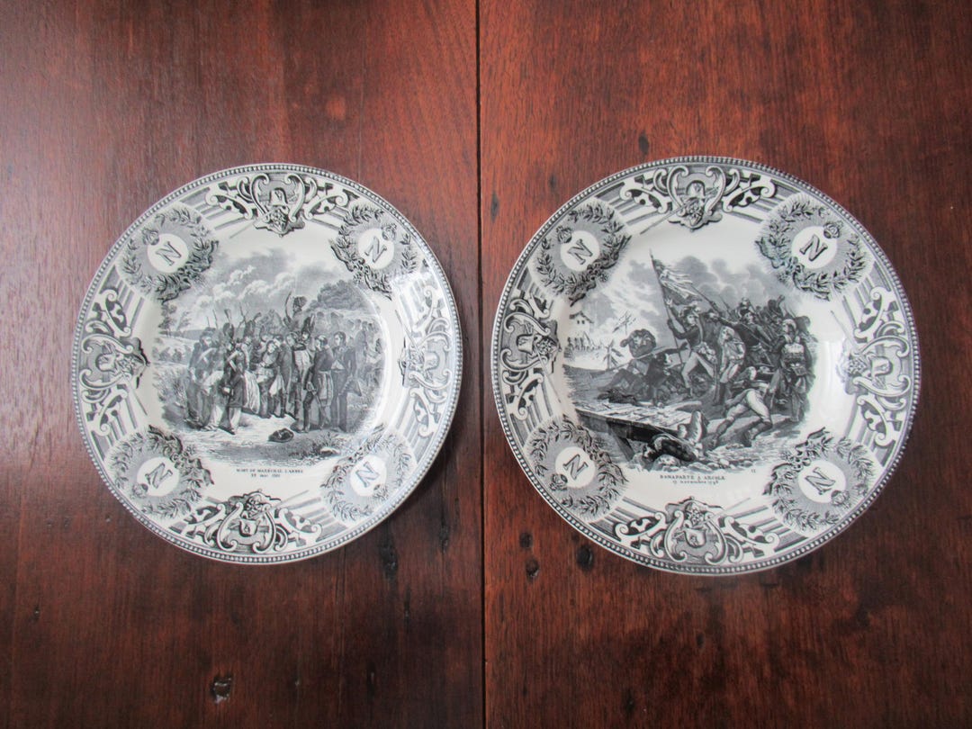 2 Antique Black Transferware NAPOLEON COLLECTORS PLATES Boch Freres La ...