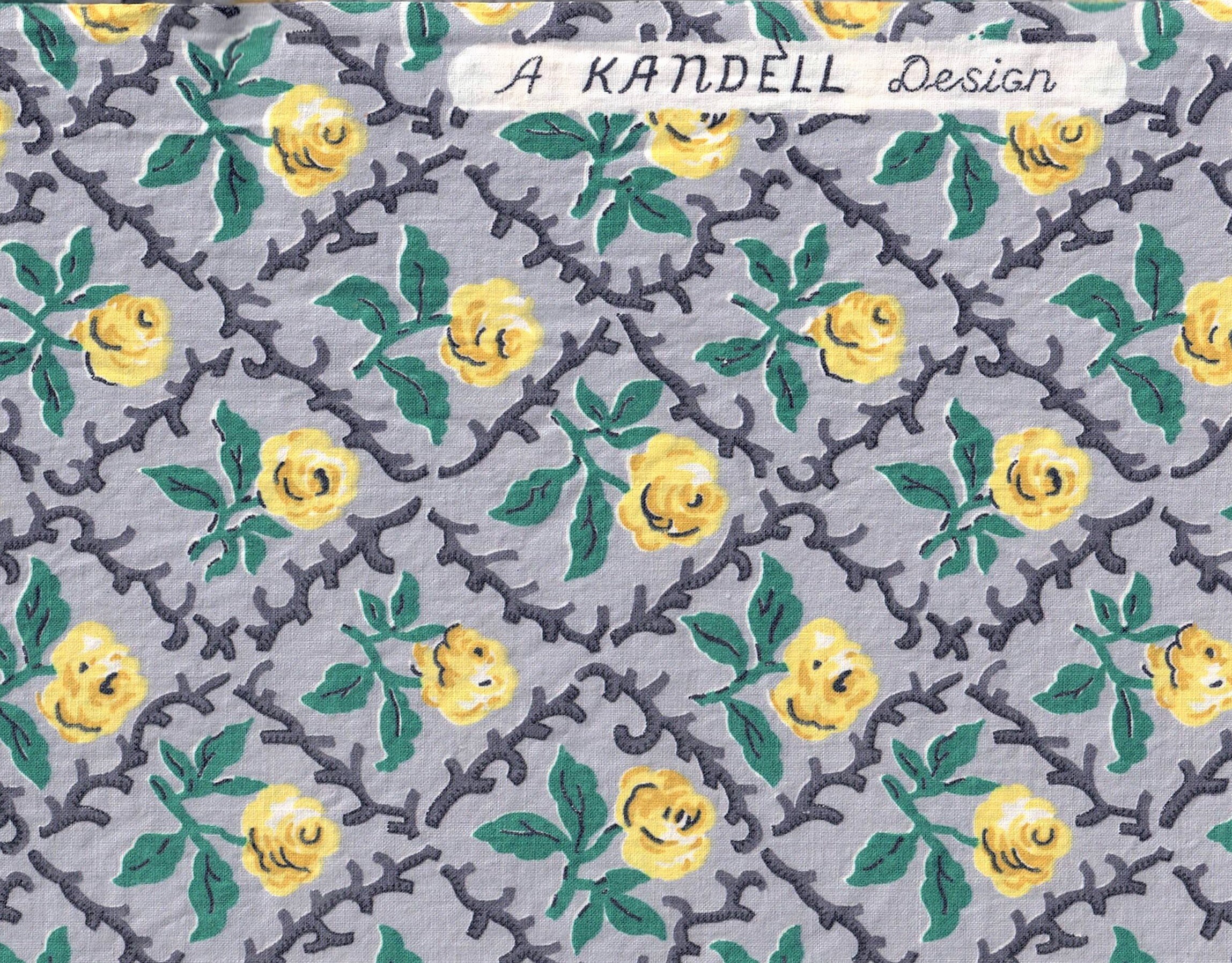 1940's Kandell Everglaze Chintz Cotton Fabric Small Yellow Roses on ...