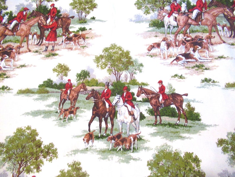 Mid-century House 'n Home Fox Hunt Fabric 48 W Equestrian Medium Weight ...
