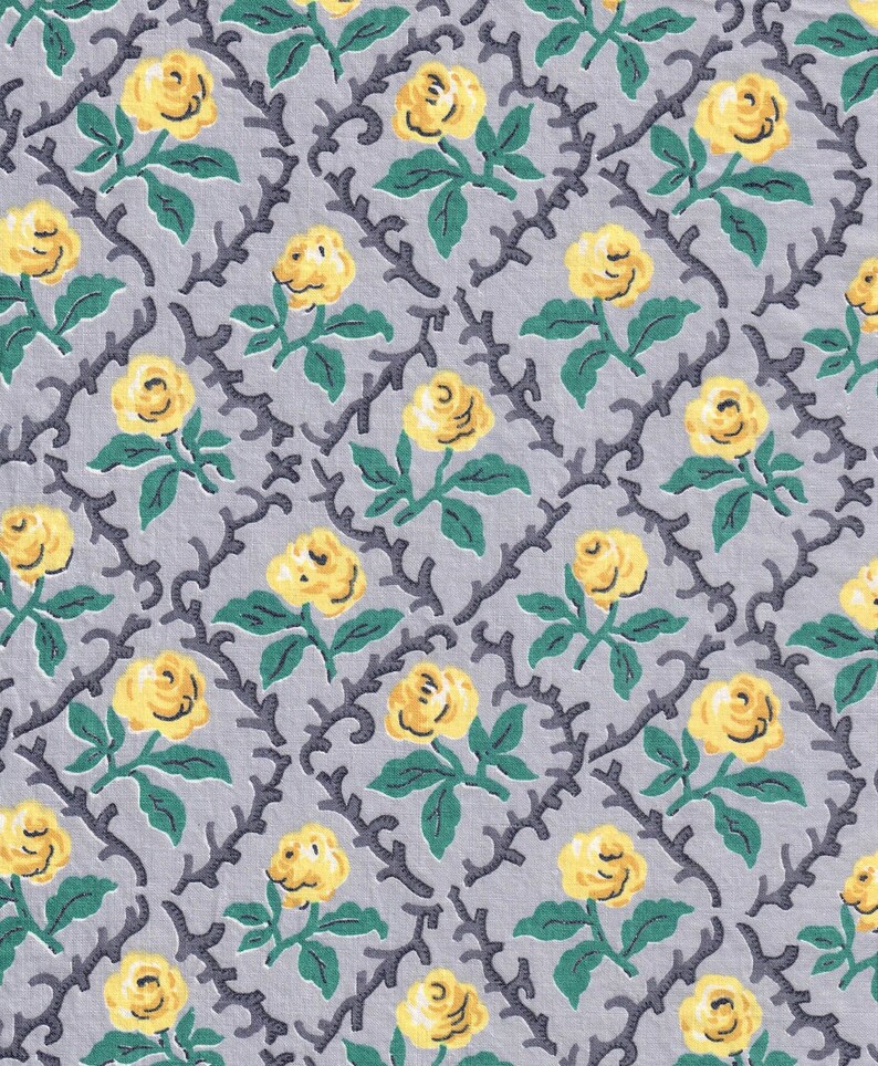 1940's Kandell Everglaze Chintz Cotton Fabric Small Yellow Roses on ...