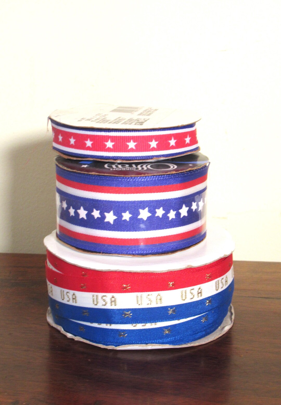3 Rolls Patriotic Ribbon Red White Blue Stars & Stripes USA Berwick ...