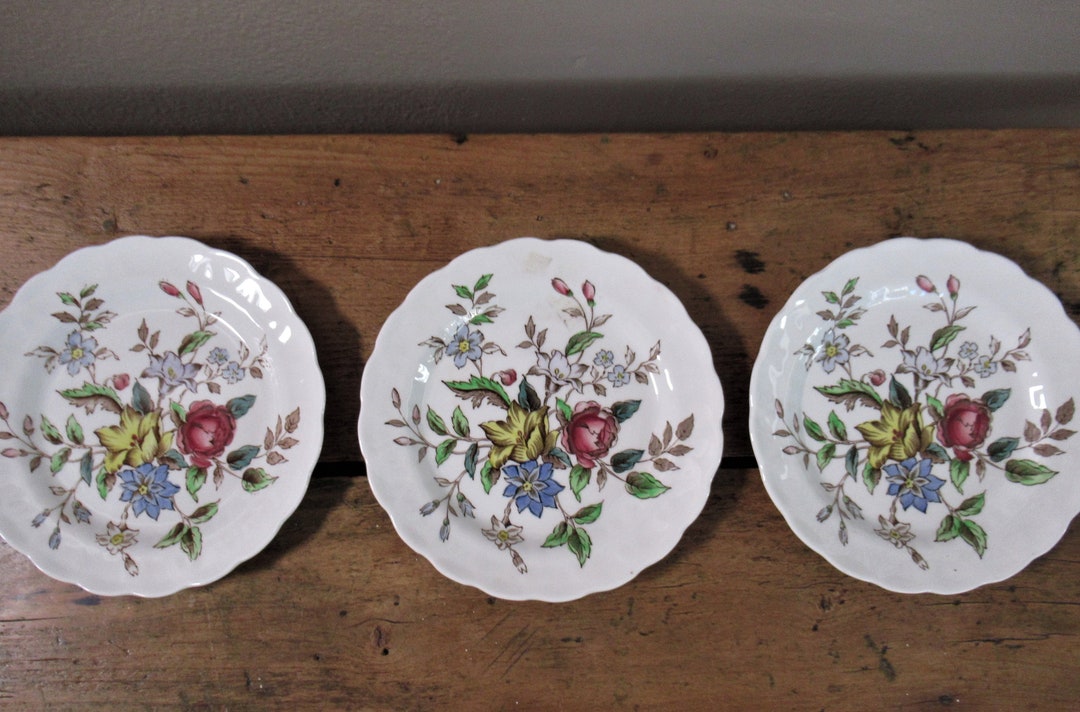 3 Vintage Booths "flowerpiece" Floral Bread Plates 6" Scalloped Border ...
