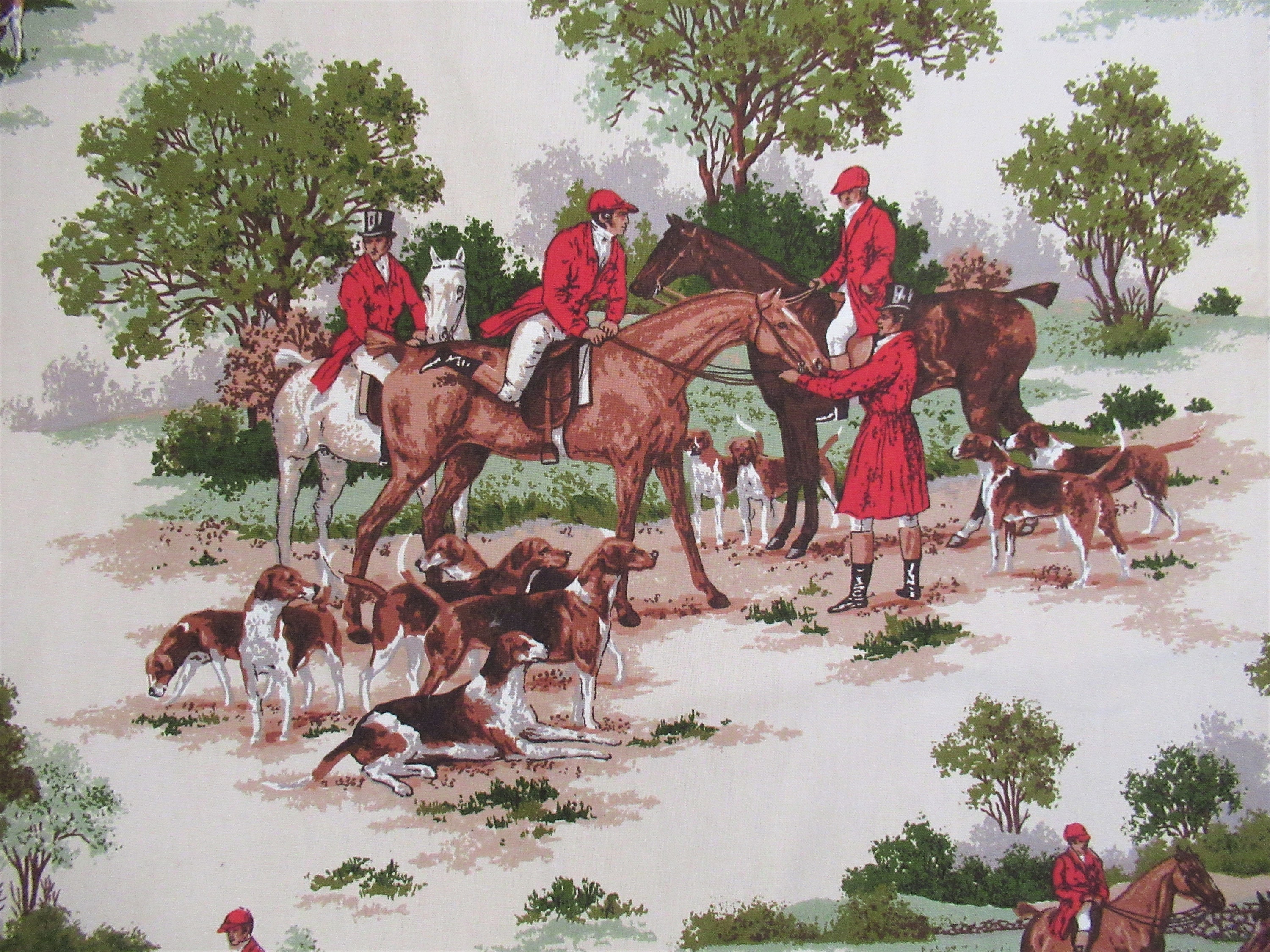 Mid-century Fox Hunt Fabric House 'n Home 25 W X - Etsy