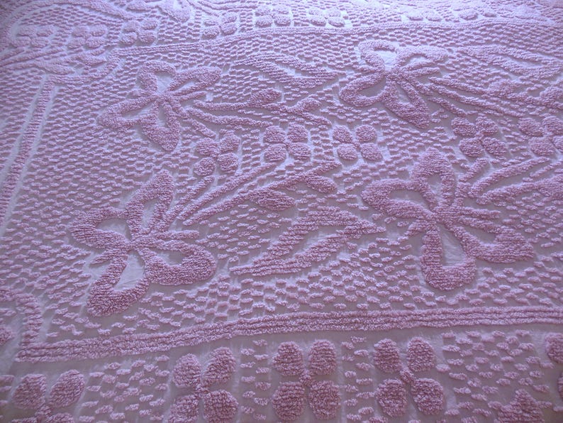 Vintage Pink Chenille Bedspread - Butterflies and Flowers - Etsy