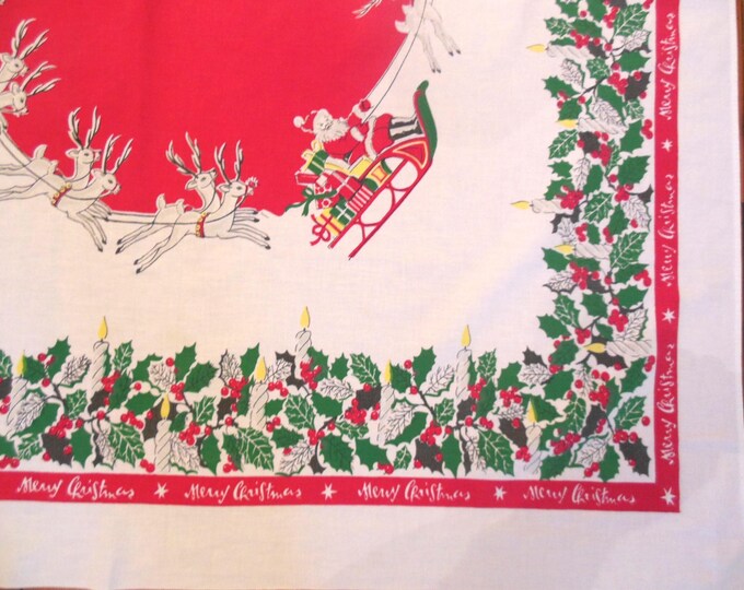 1950s Santa Claus Tablecloth: Vintage Parisian Prints Christmas Decor ...