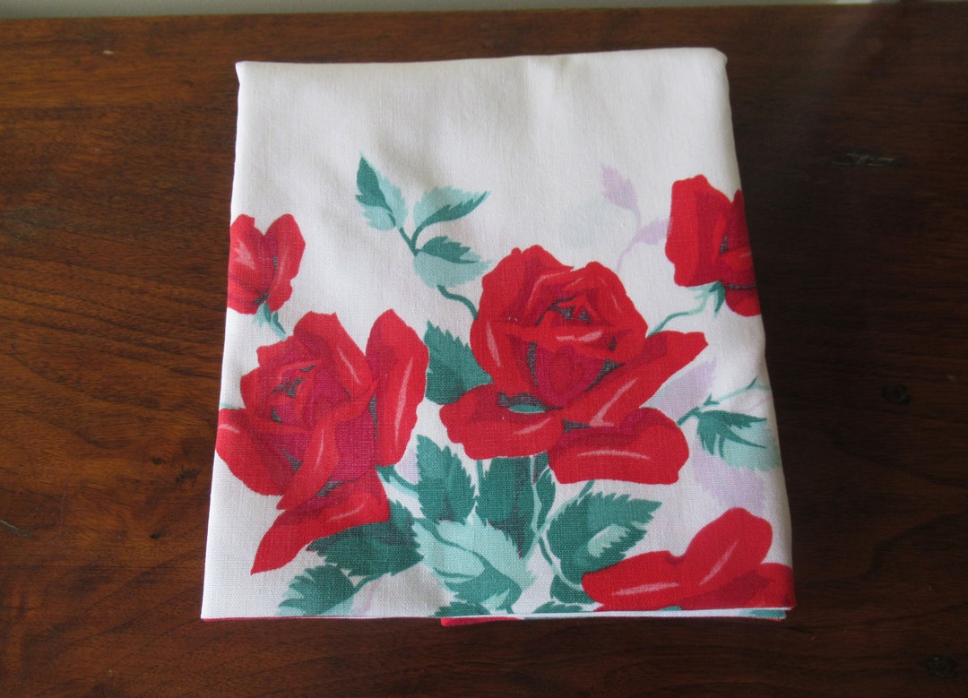 1950's Wilendure / Wilendur Red Royal Rose Tablecloth Floral 50" X 54 ...