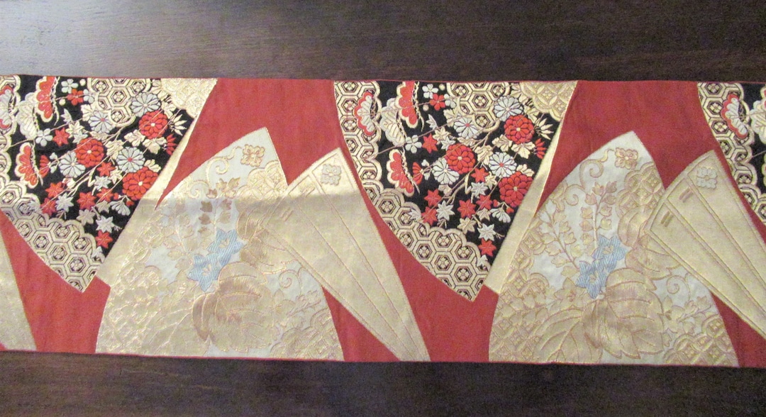 Vintage Japanese Kimono Fukuro Obi Sash Belt 144 X 12 Gold Black Red - Etsy