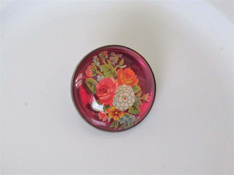 Antique Floral Bridle Rosette Glass Dome Equestrian Deep Rose ...