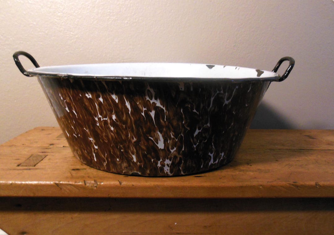 Antique Brown Swirl Enamelware Wash Basin: Farmhouse Decor - Etsy